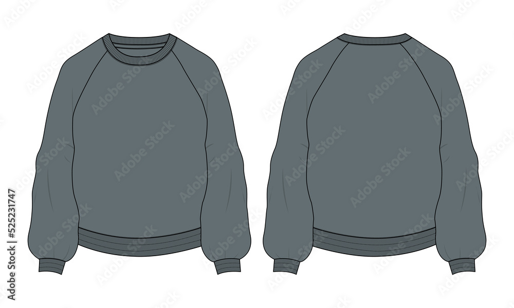 Long sleeve sweatshirt technical fashion flat sketch vector ...