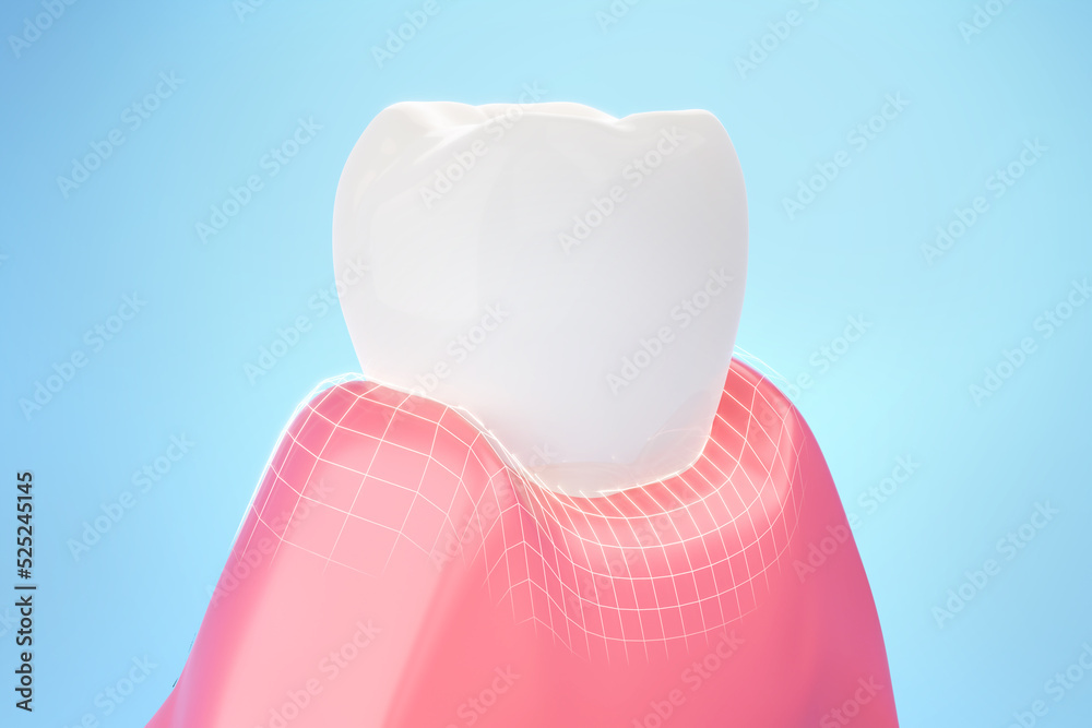 Healthy teeth and healthy gum blue background. Protect and gums ...
