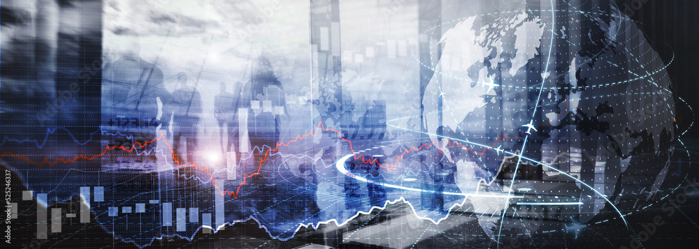 Global stock market trading. Background with 3D model of the globe ...