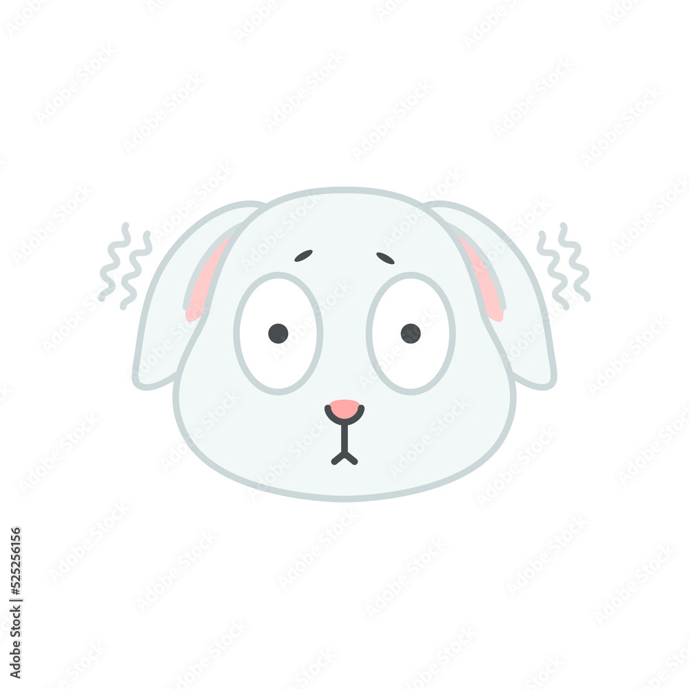Cute scared bunny face. Flat cartoon illustration of a funny little ...