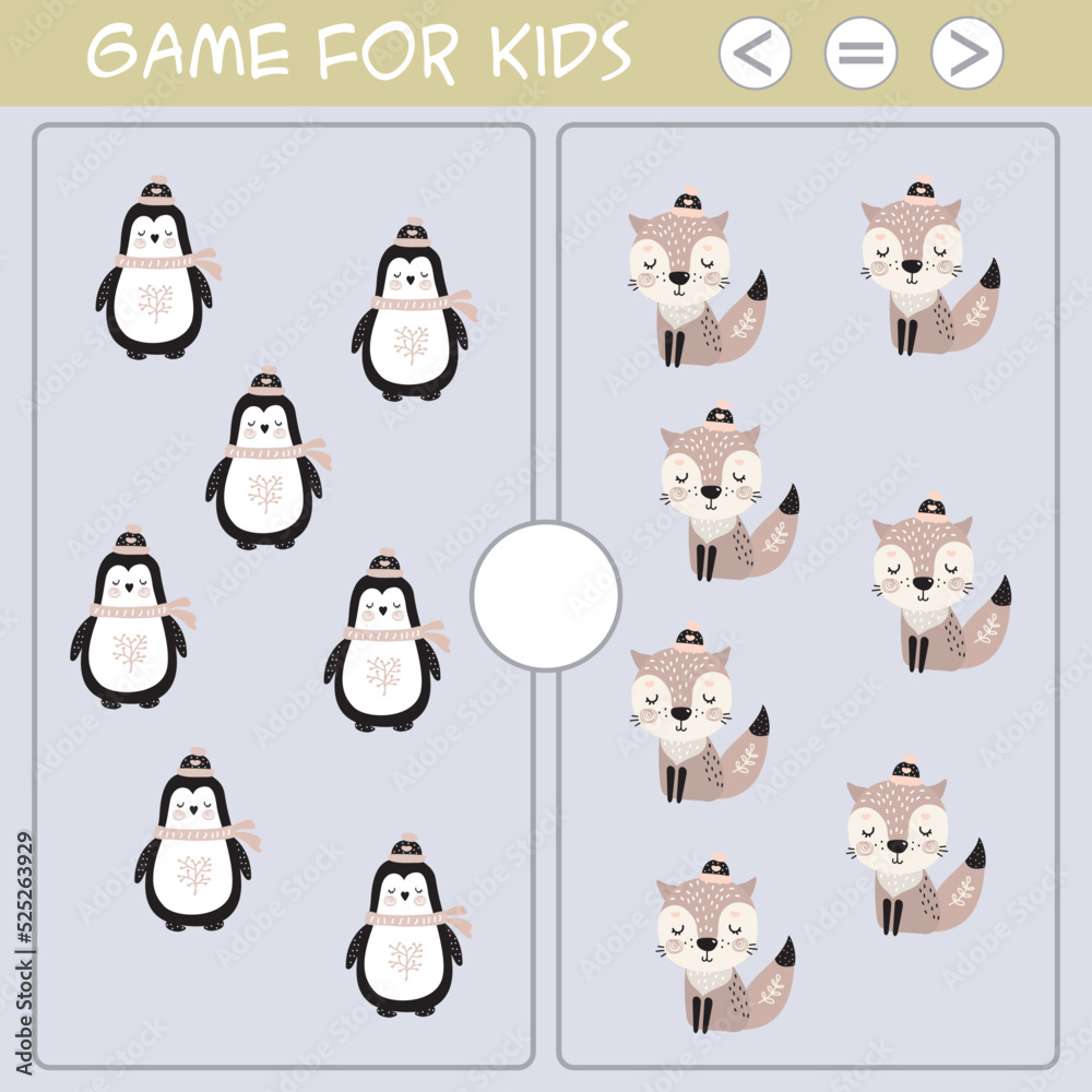 Education logic game for preschool kids. Wild animals in scandinavian ...