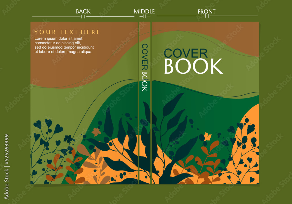 set of book cover designs on nature theme with leaf silhouettes ...