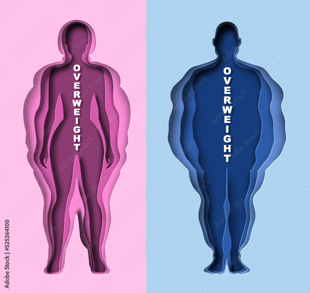 Overweight man woman silhouette paper cut vector Stock Vector | Adobe Stock