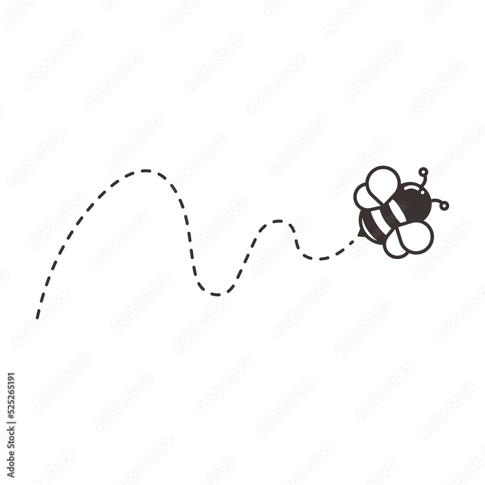 Bee flying path Vector bee flying in a heart shaped dot line Isolated ...
