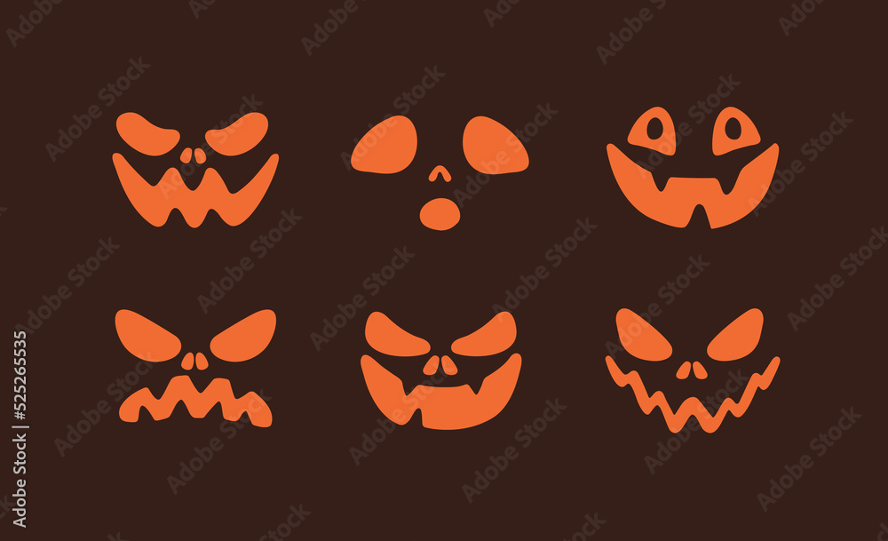 Scary Halloween faces with different emotions. Spooky Helloween holiday ...