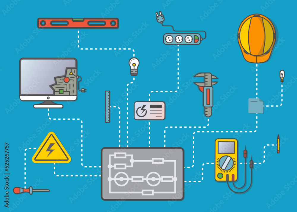Electricity engineering infographic vector illustration. Electrician ...
