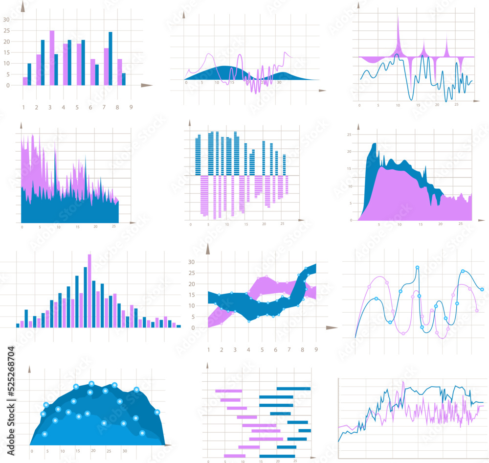 Graph and chart colorful set isolated on white background vector ...