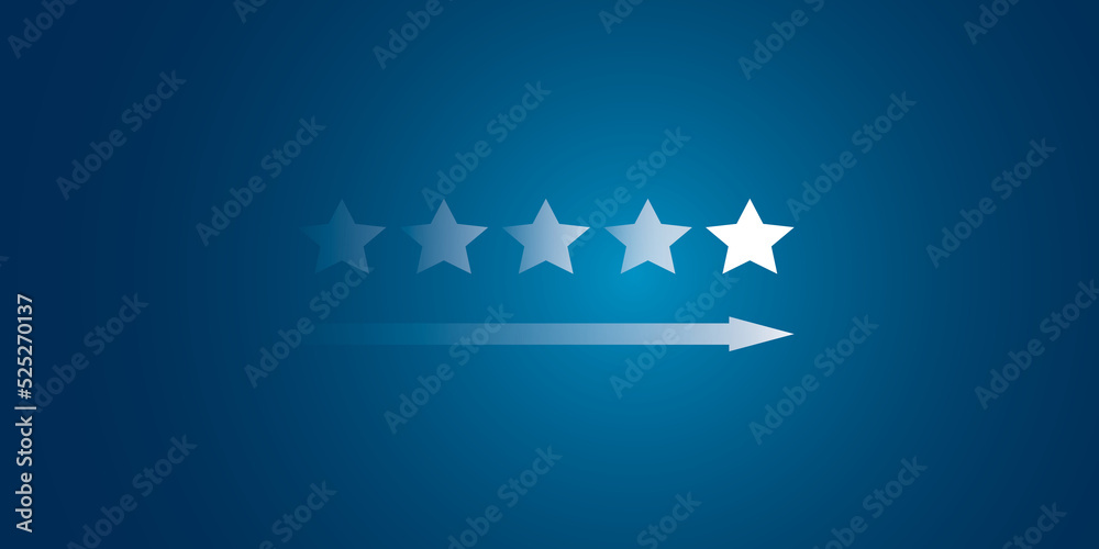Five star rating review slider arrow on blue background. Concept of ...