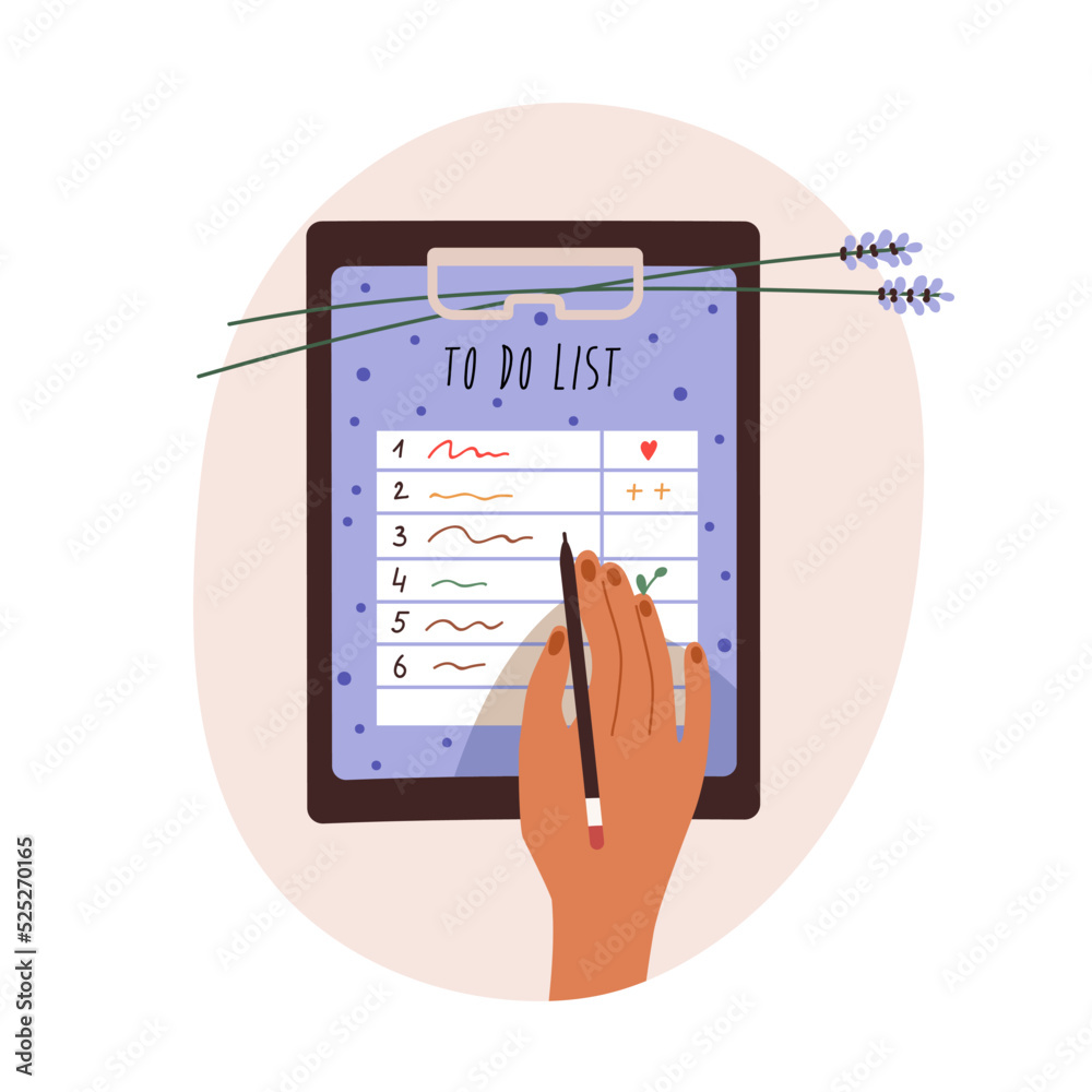 Writing daily plan on to-do list form. Hand with pen making todo notes ...