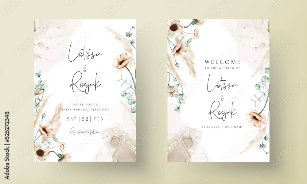 elegant bohemian wedding invitation card with hand drawn wildflowers ...