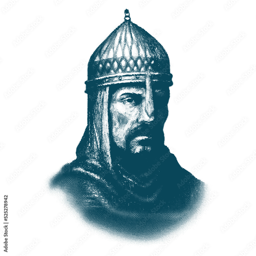 Isolated engraving of Seljuk sultan Alparslan portrait. Stock Vector ...