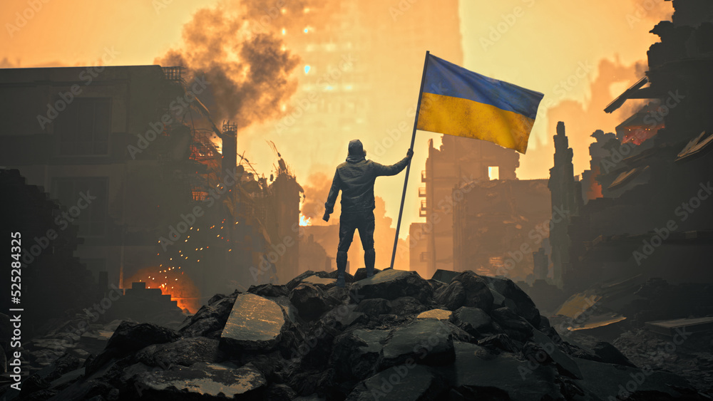 Ukrainian War Civilian Soldier Man Holding Ukraine Flag amid ...