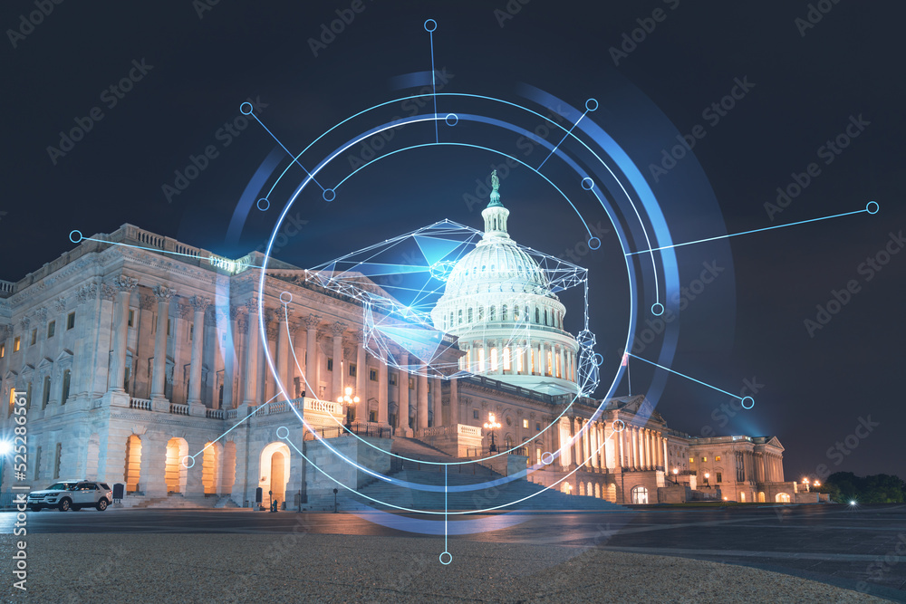 Front view, Capitol dome building at night, Washington DC, USA ...