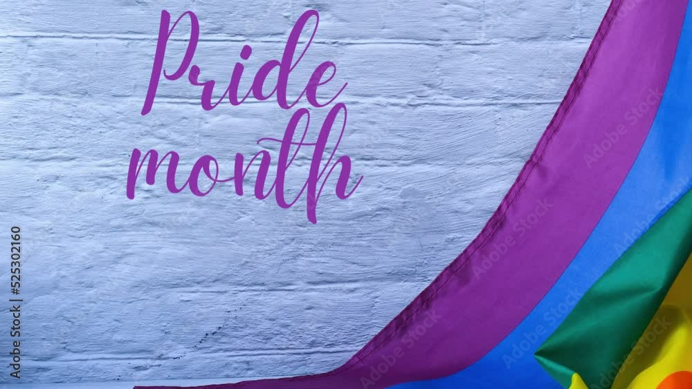 4k zoom in out Rainbow flag with text PRIDE MONTH message. Rainbow ...