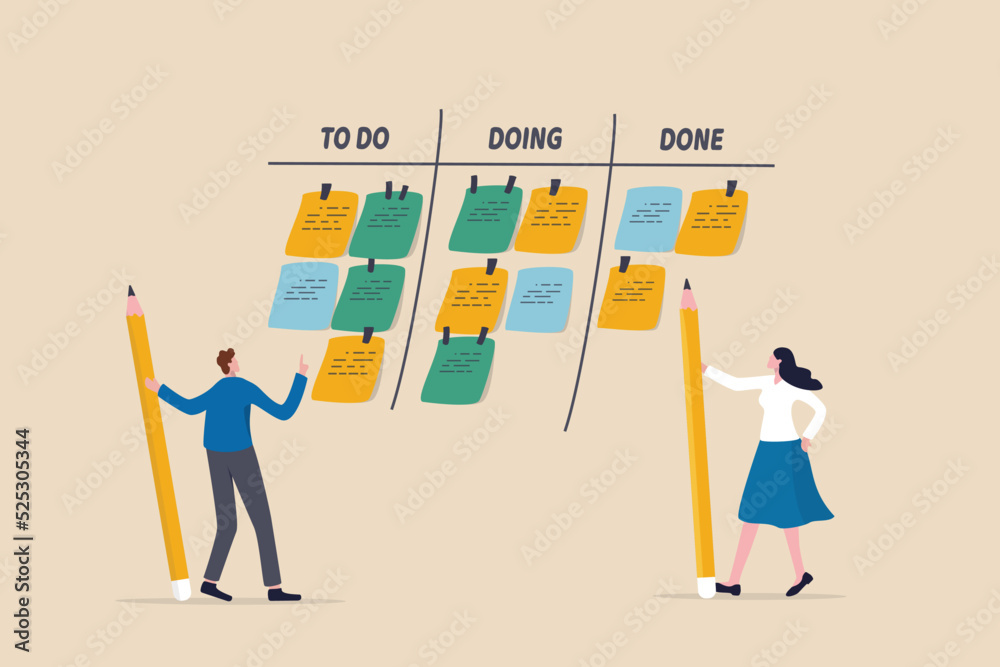 Review Work Progress On Kanban Board Todo List In Progress Task And
