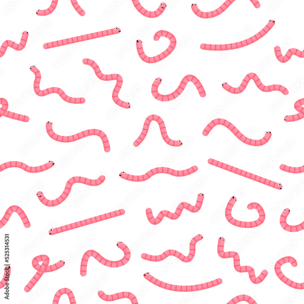 Worms character seamless pattern. Pink earthworm collection. Vector ...