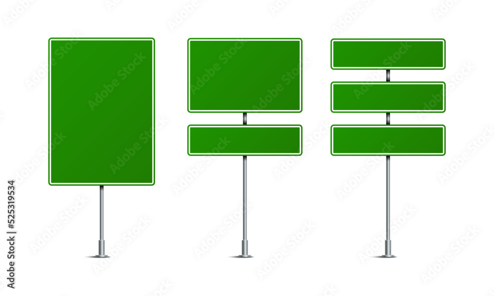 Vector illustration of green road signs isolated on white background ...