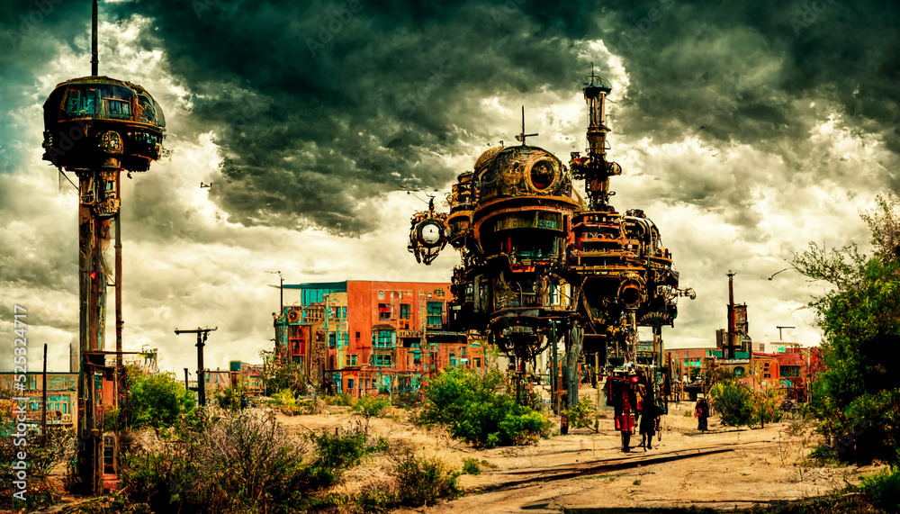 Steampunk construction fantasy cyberpunk conceptual work in the desert ...