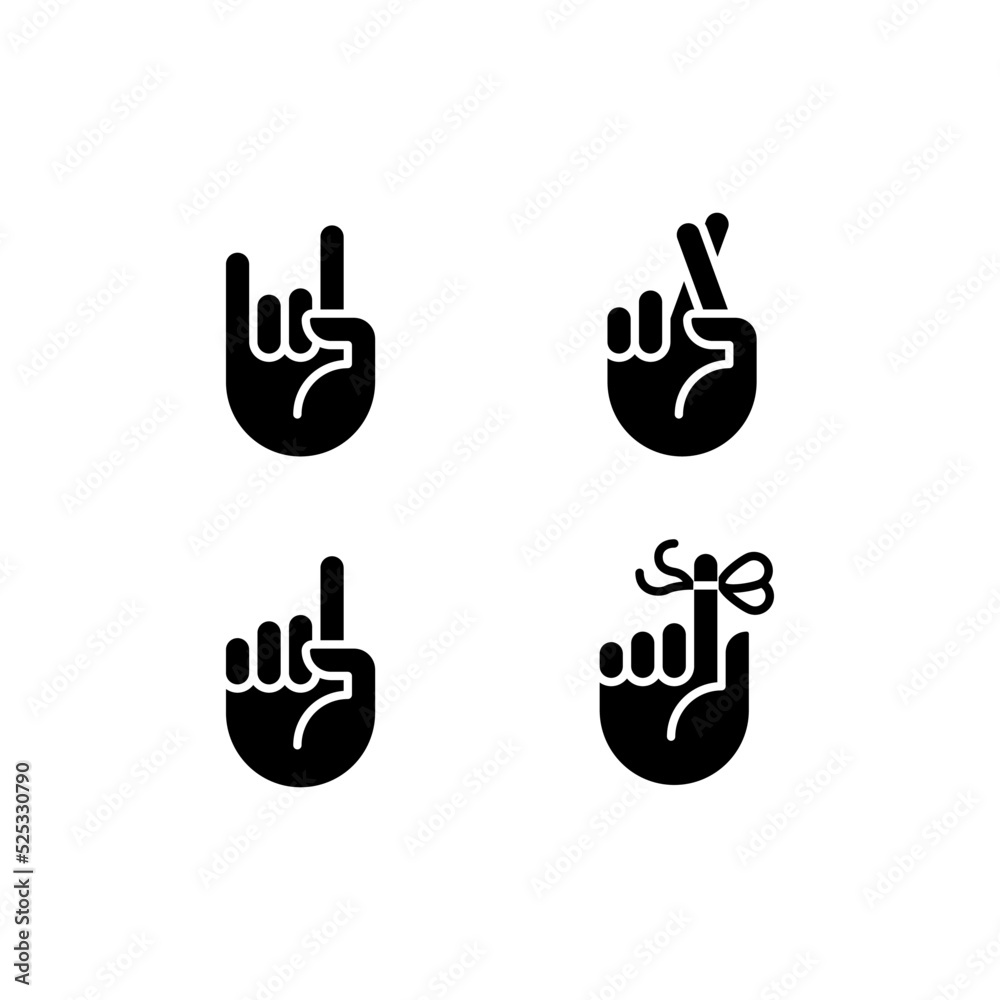 Informative hand gestures black glyph icons set on white space. Non ...
