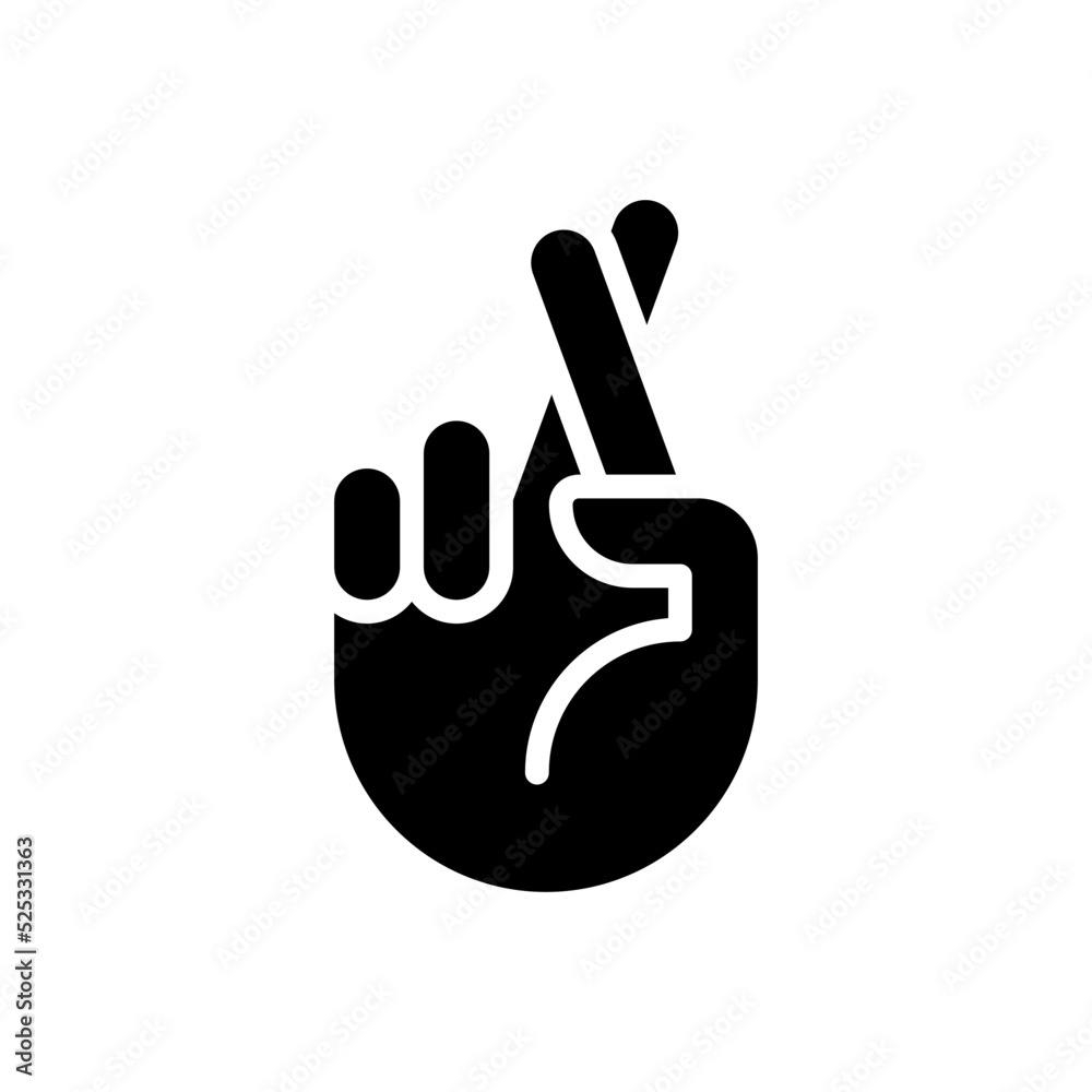 Crossed fingers black glyph icon. Wishing and hope secret. Traditional ...