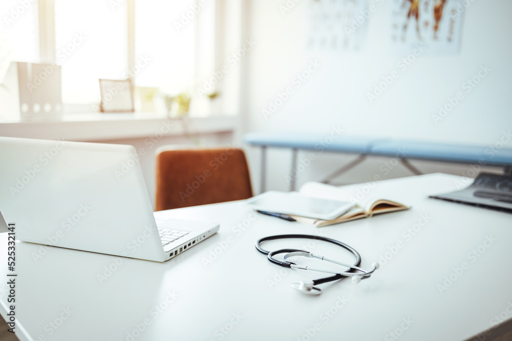 Professional doctor's office interior with medical equipment, medicine ...