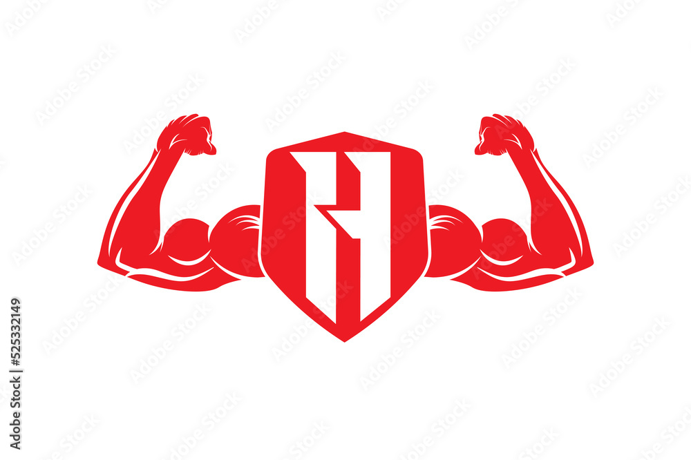 Letter H Logo With muscular shape. Fitness Gym logo, H badge logo ...