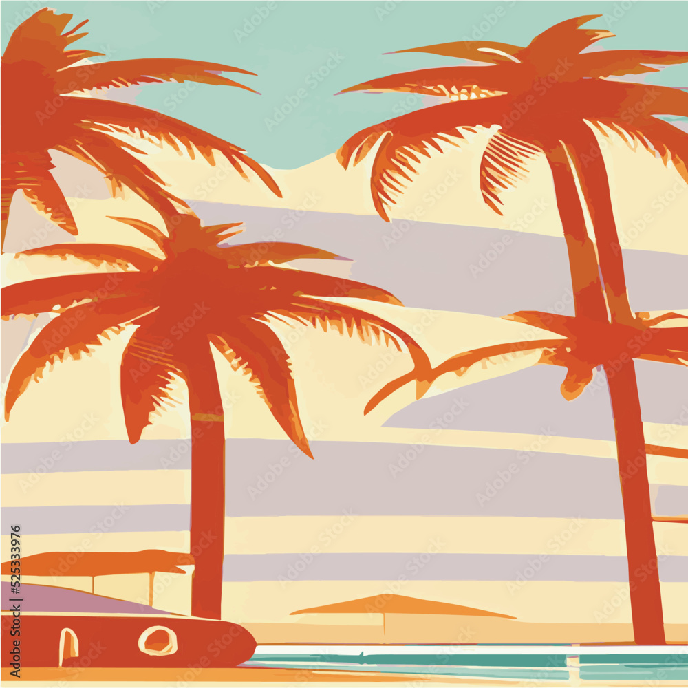 Vintage palm trees beach. Abstract background with sunny gradient. Palm ...