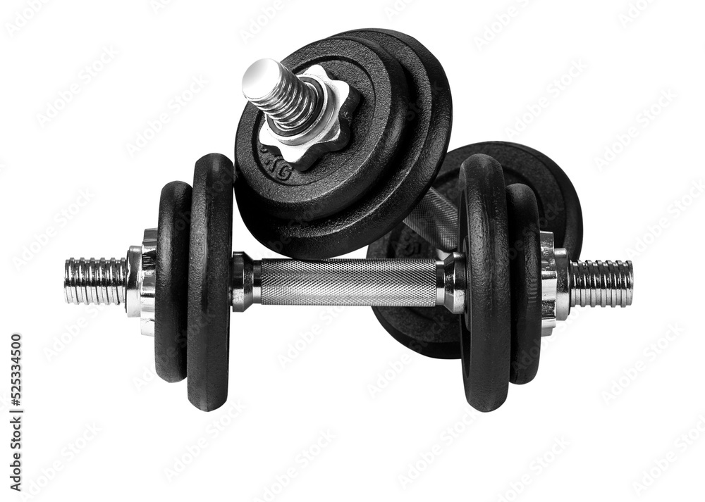 dumbbells over white background. Stock Photo | Adobe Stock