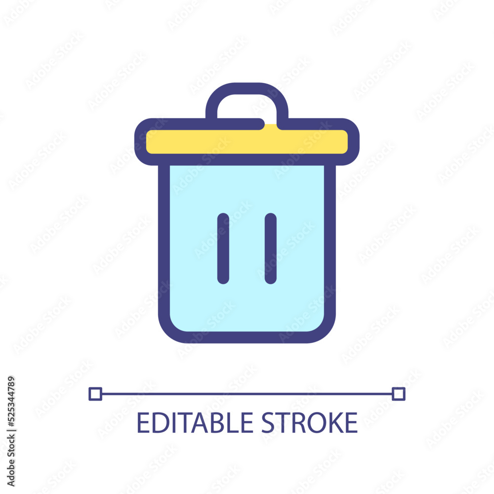 Trash can pixel perfect RGB color ui icon. Recycle bin. Garbage container. Simple filled line ...