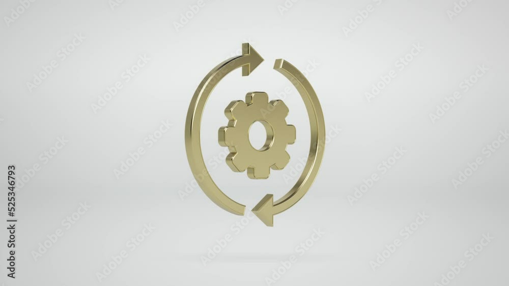 Golden Icon. Gear With Arrows Rotate Around it Axis on a White Studio ...