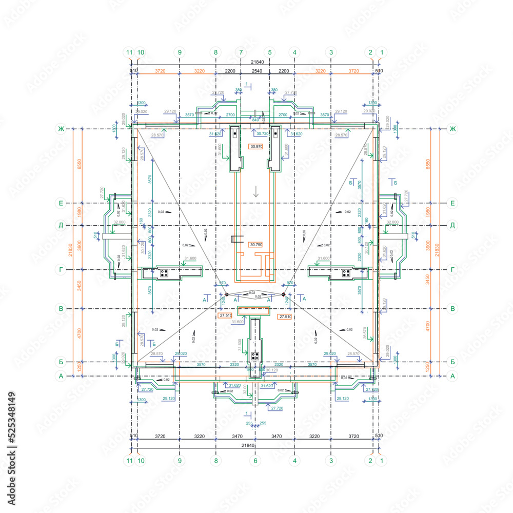 Rooftop detailed architectural drawing, vector blueprint Stock Vector ...