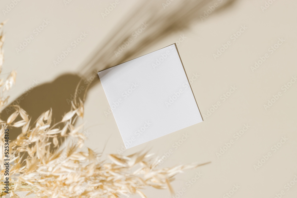 Aesthetic blank paper mockup card with sunlight shadows, boho minimal ...