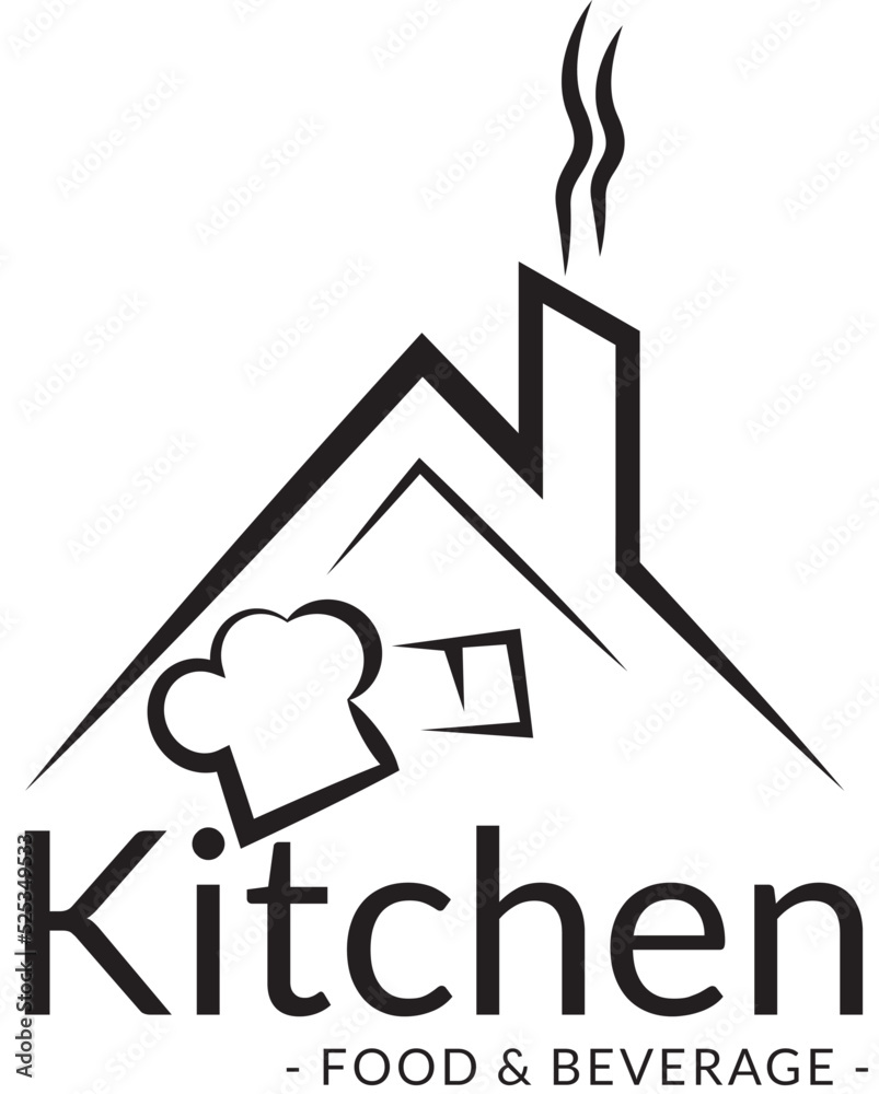 Kitchen logo on line art style. house with smoke. food logo vector ...