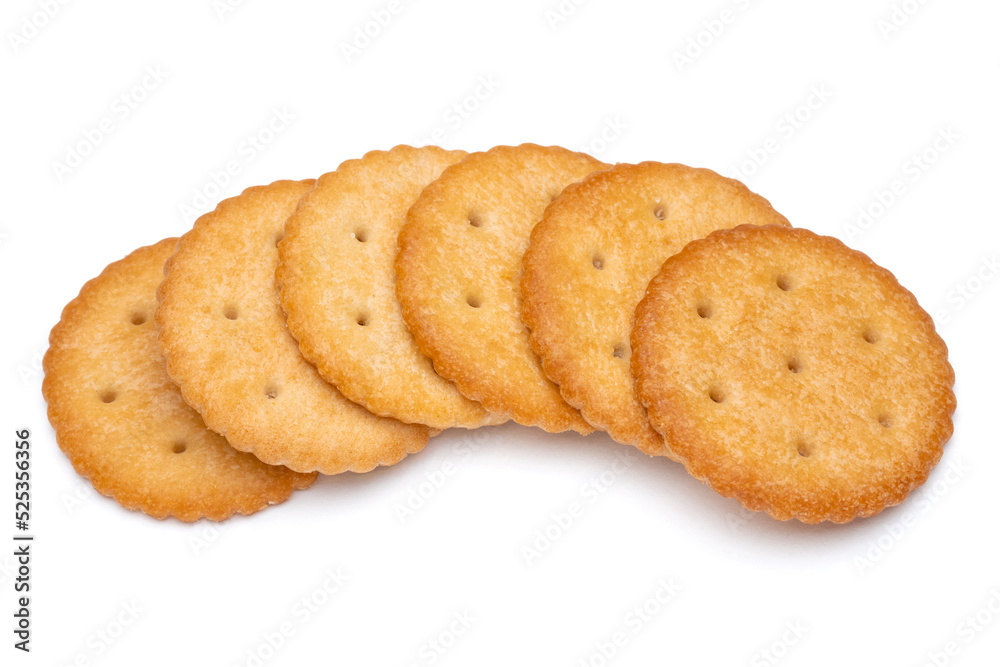 Healthy whole wheat cracker on white background. Stack of Saltine ...