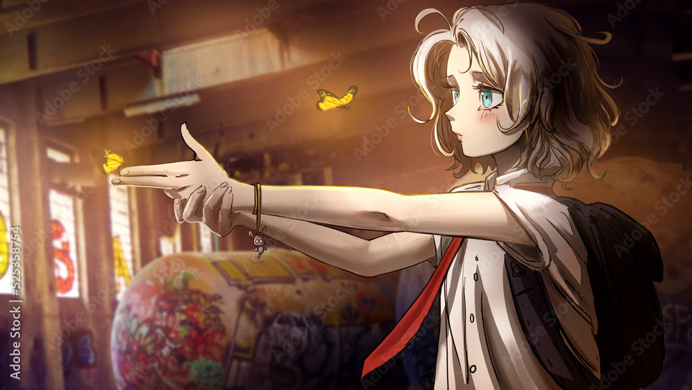 A cute anime girl makes a hand gun gesture, at this moment magical ...