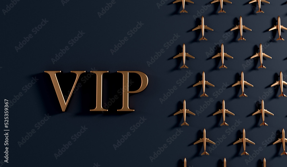 VIP airplane travel service gold background. 3D Rendering Stock ...