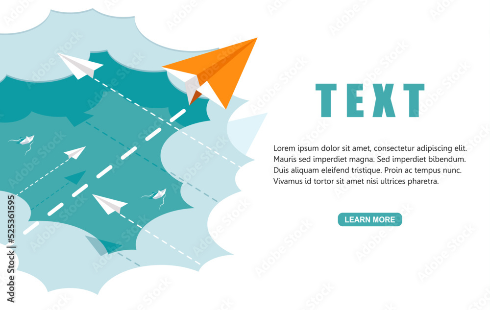 One Orange paper plane flying faster above the clouds. Vector ...