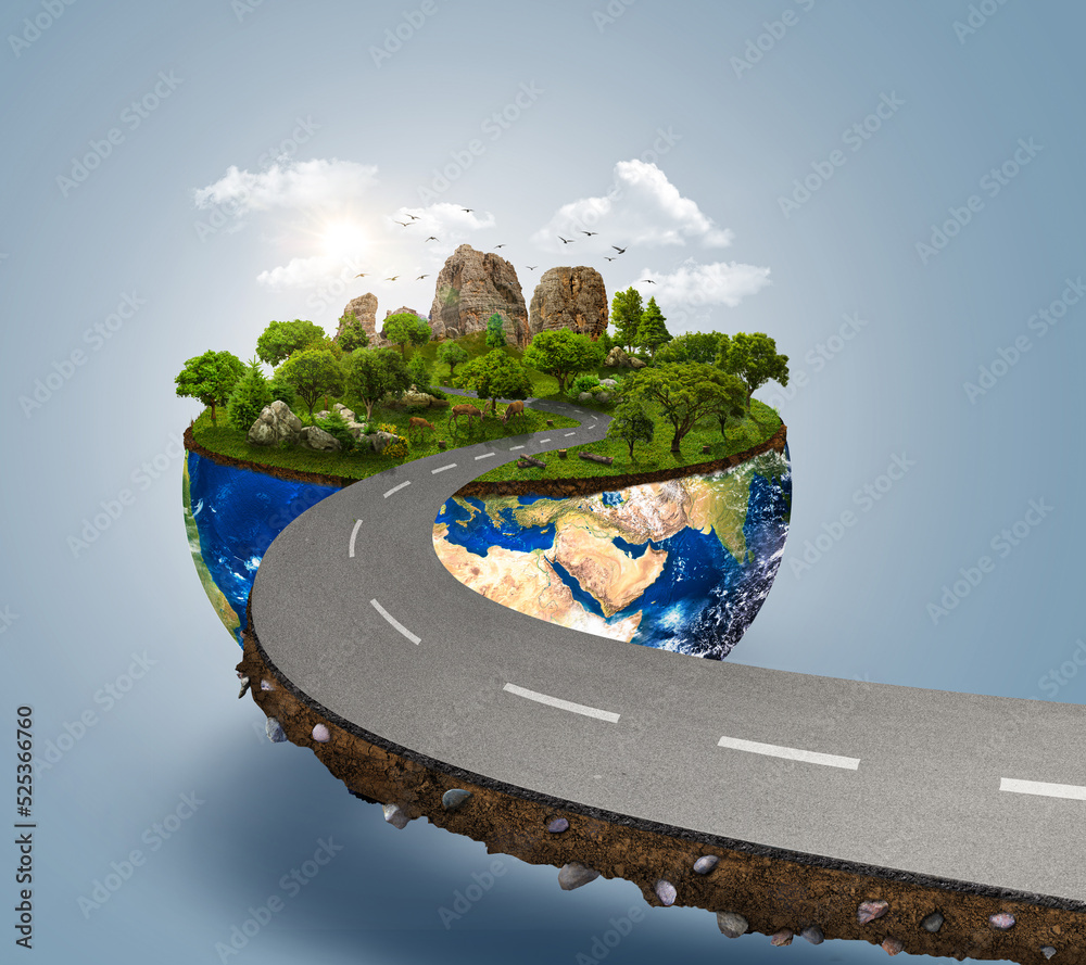 3d illustration of road on earth globe showing concept isolated with ...