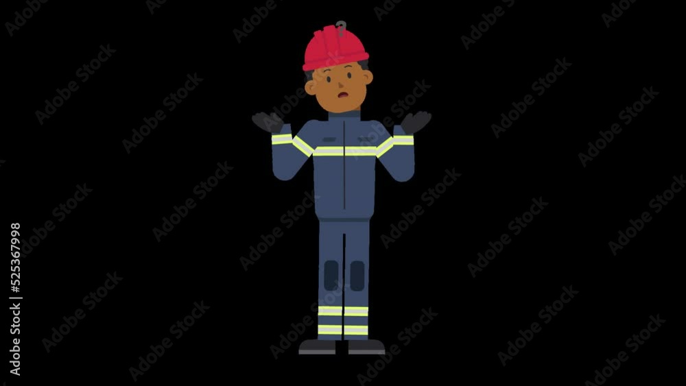 Black male firefighter is being confused, confronted with a dilemma and ...
