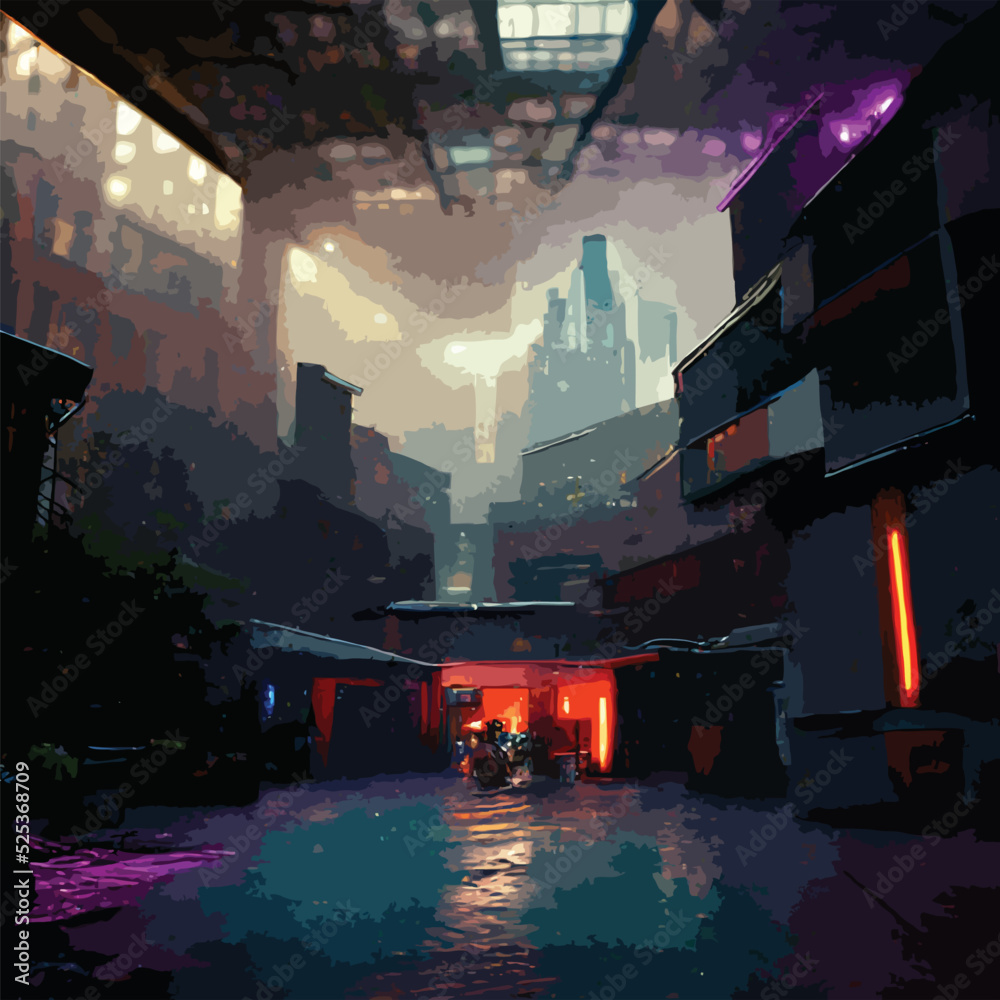 ..neon mega city.business district center Cyber punk theme. vector ...