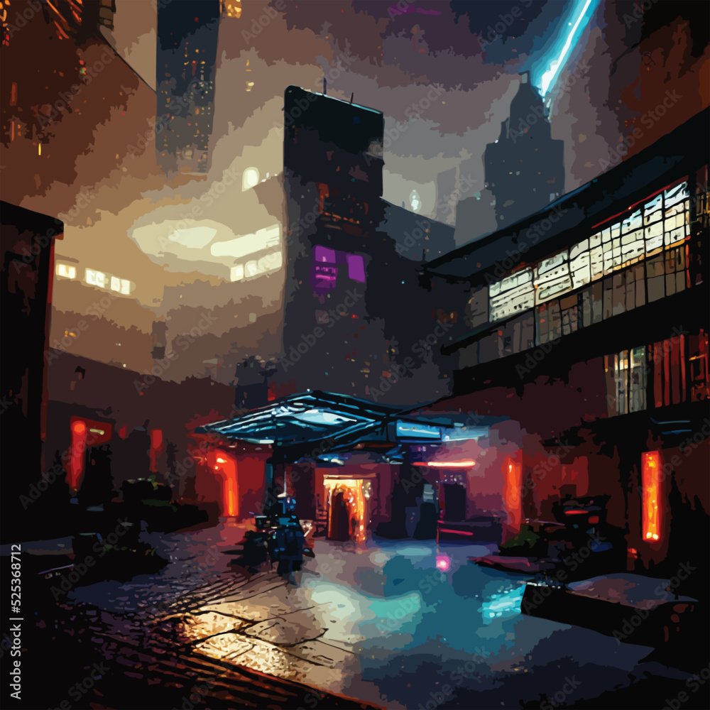 ..neon mega city.business district center Cyber punk theme. vector ...