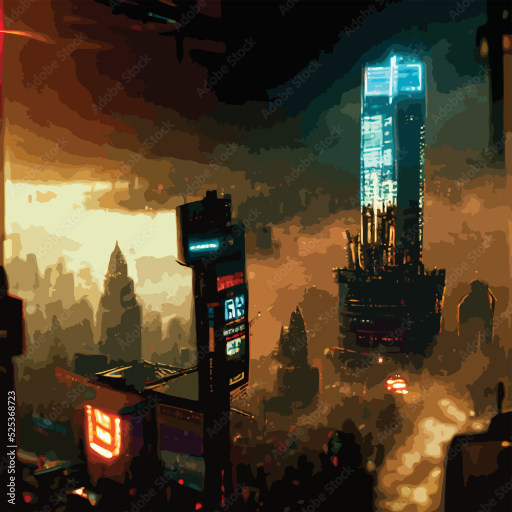 ..neon mega city.business district center Cyber punk theme. vector ...