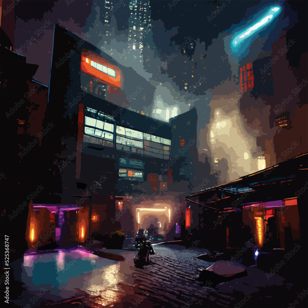 neon mega city.business district center Cyber punk theme. vector ...