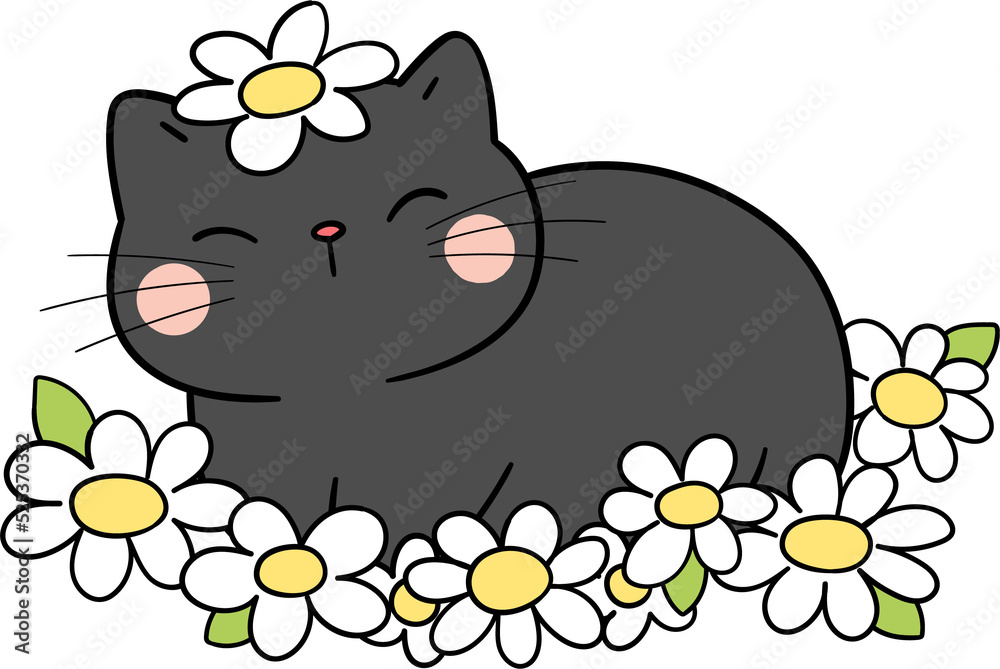 Daisy cat cartoon Spring concept Stock Illustration | Adobe Stock