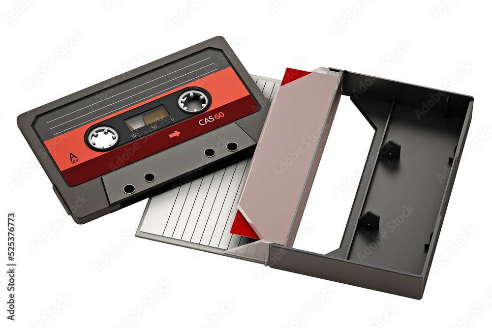 Vintage audio cassette and cassette case isolated on white background ...