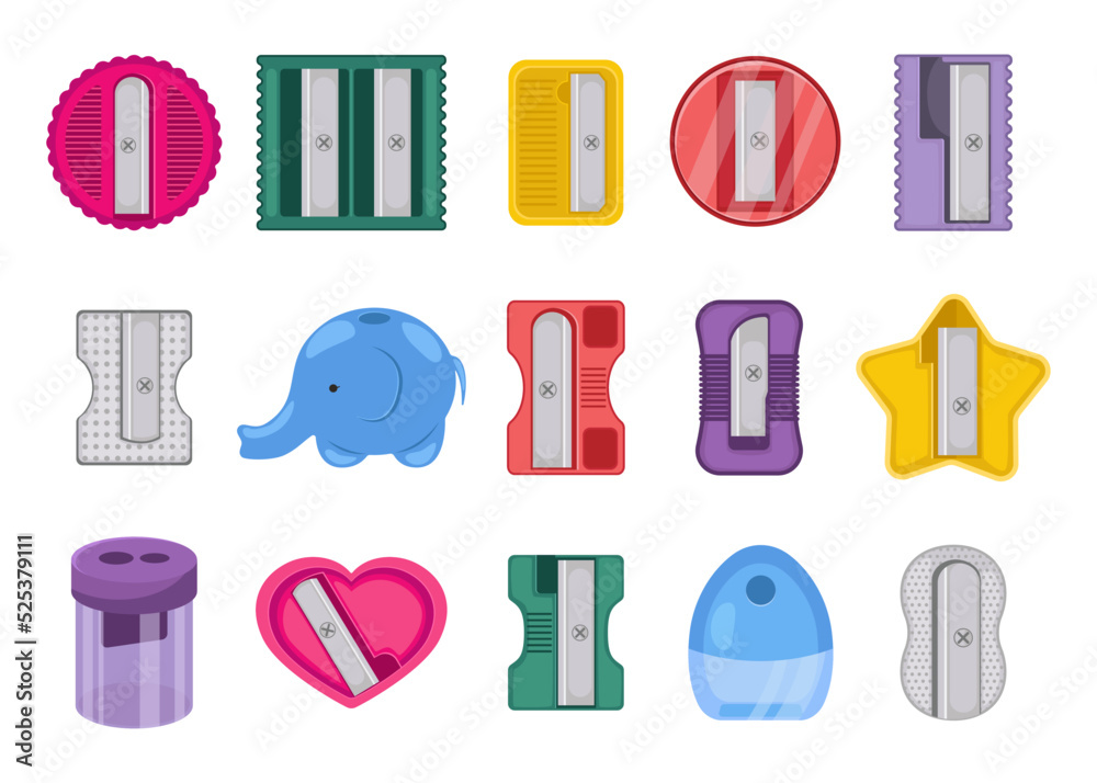 Different colorful sharpener vector illustrations set. Collection of ...