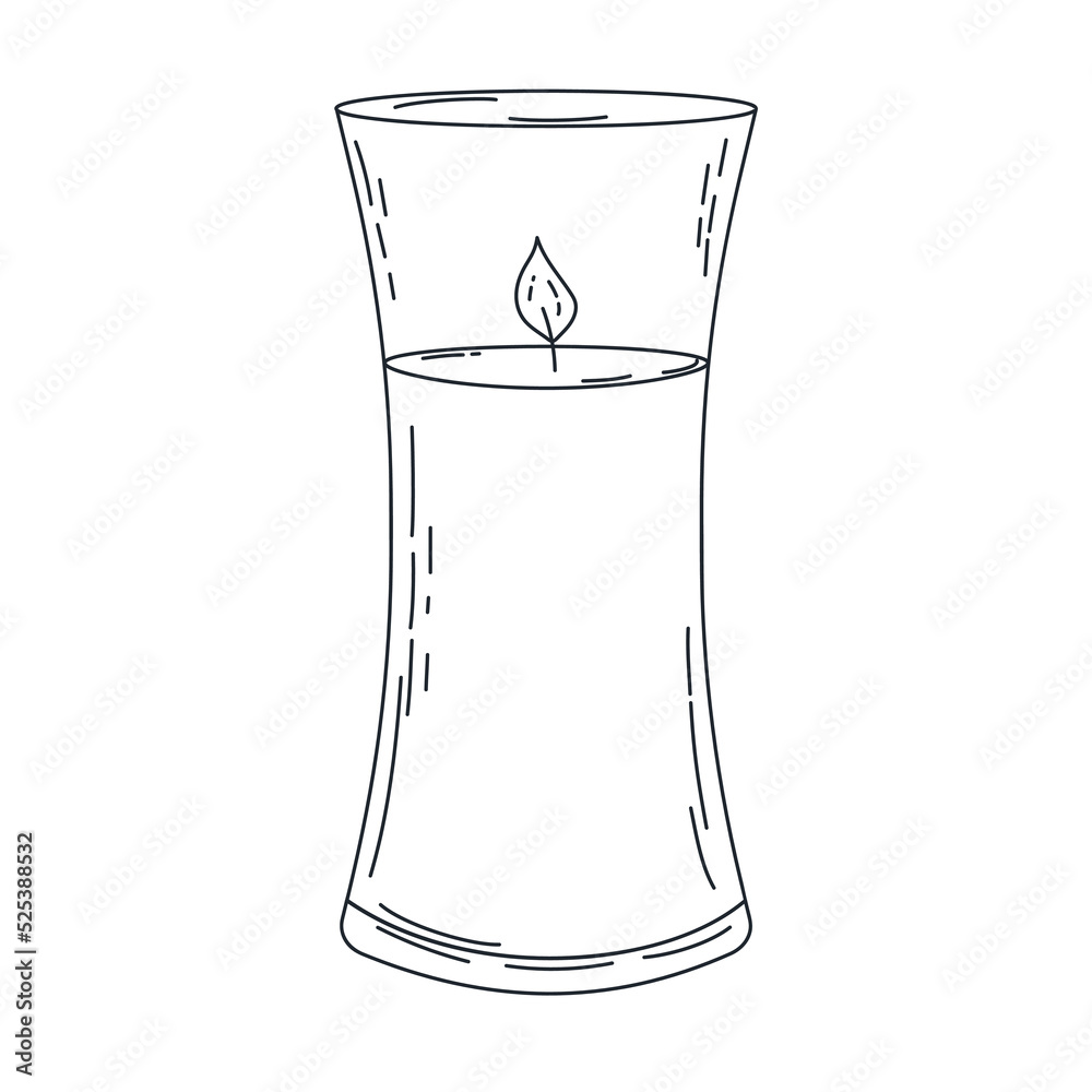 Candle in a figured glass, curved. Vector stock illustration. Doodle ...