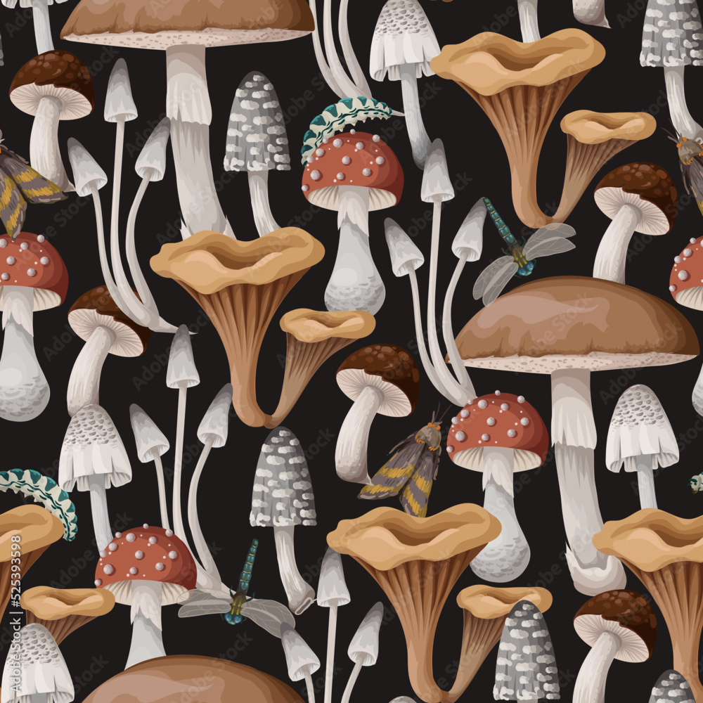 Seamless pattern with mushrooms. Natural trendy print. Stock Vector ...