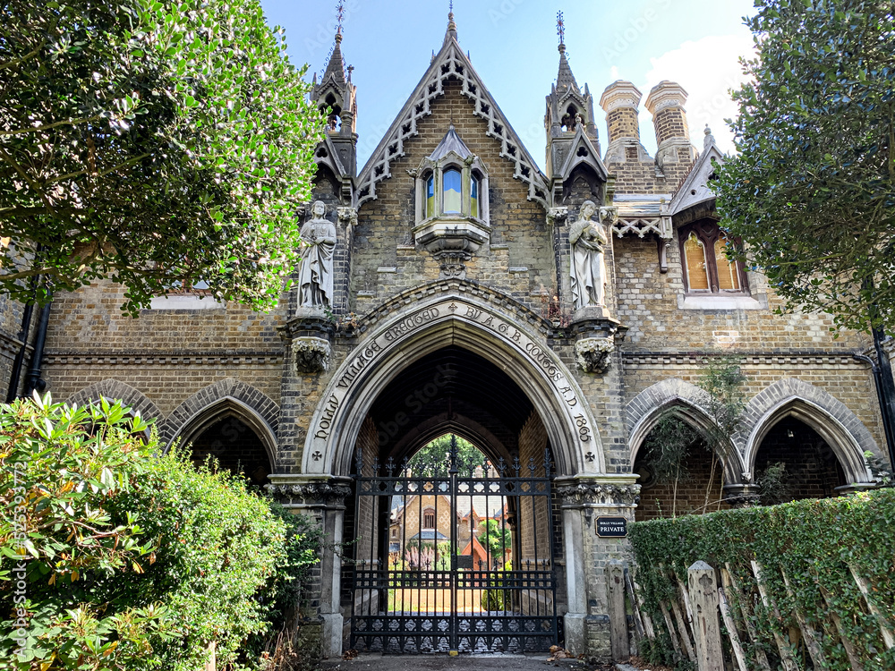 The entrance to Holly Village, Swains Lane, Highgate. Victorian gothic ...