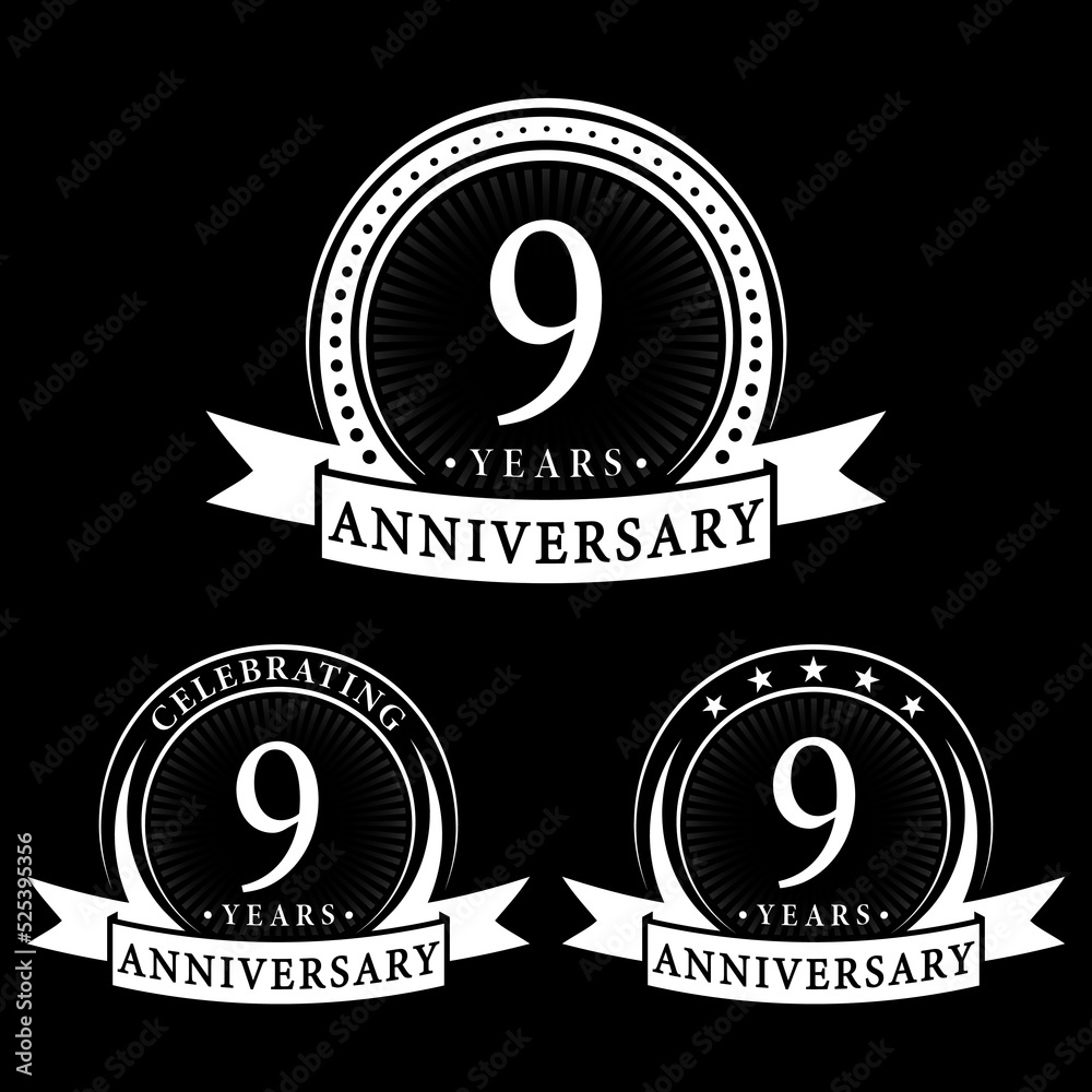 9 years anniversary logo collections. Set of 9th Anniversary logotype ...